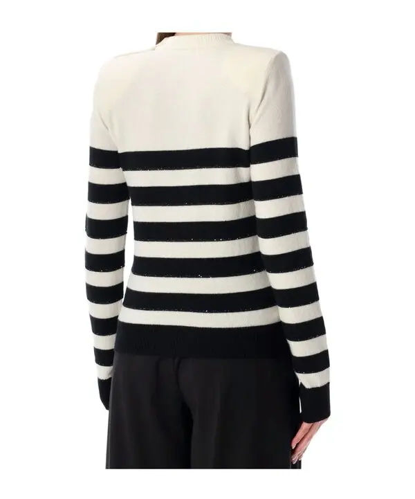 Balmain Striped Buttoned Knit Jumper - Black