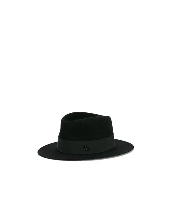 MAISON MICHEL Andre Logo Plaque Fedora Hat - Black