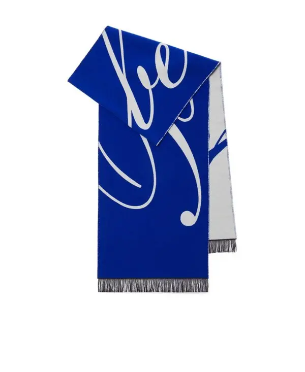 Burberry Logo Intarsia-knit Fringe-edged Scarf - Knight Blue