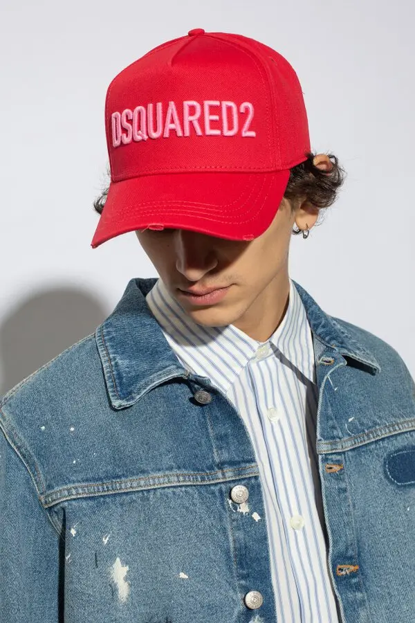 Dsquared2 Logo-embroidered Curved Peak Distressed Baseball Cap - Red