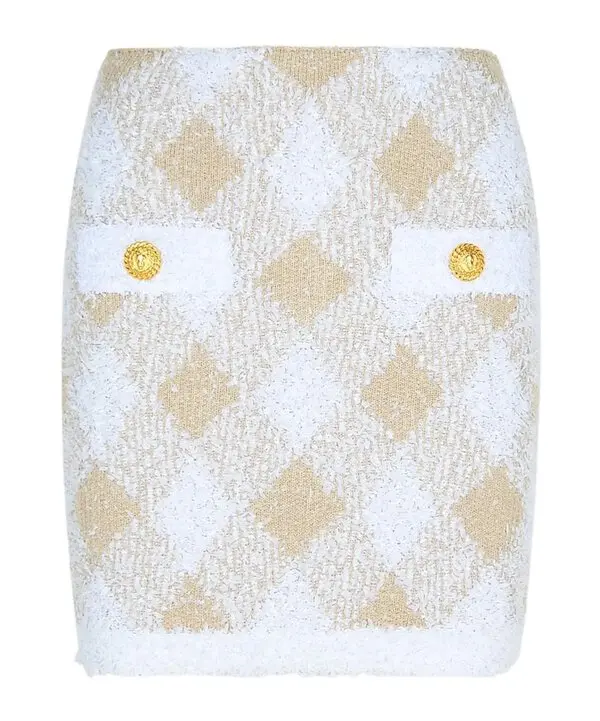 Balmain Gingham Detailed Ribbed Hem Mini Skirt - Beige