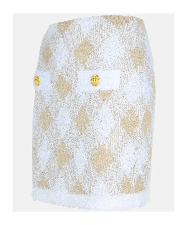 Balmain Gingham Detailed Ribbed Hem Mini Skirt