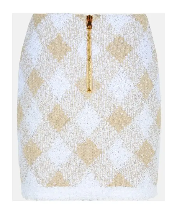 Balmain Gingham Detailed Ribbed Hem Mini Skirt