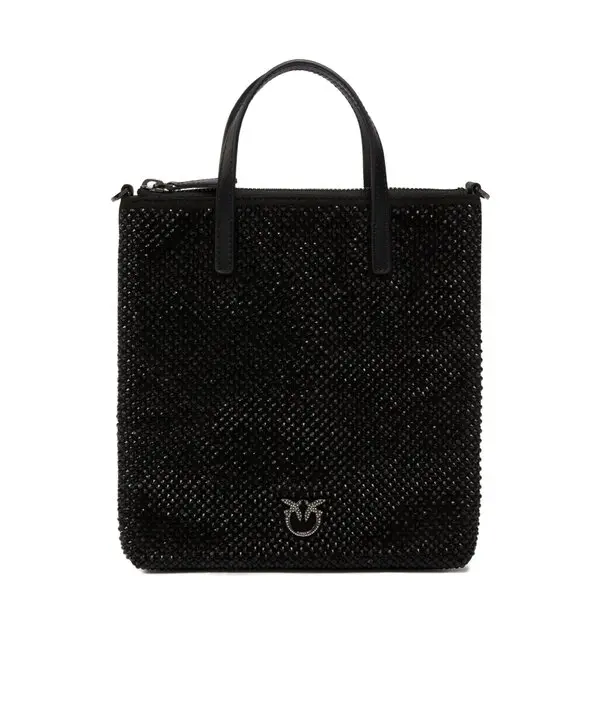 Pinko Logo Plaque Embellished Tote Bag - Black