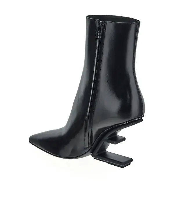 Fendi Ankle Boots With Sculptural F-shaped Heel - Black