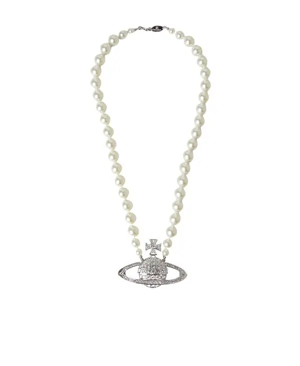 VIVIENNE WESTWOOD Pearl Necklace With Embellished Orb Pendant - Yellow