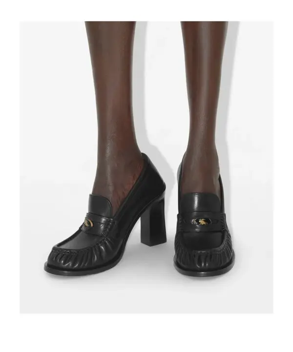 Burberry Calf Leather Heeled Loafers With Enamelled Knight Stamp