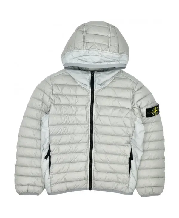Stone Island Hooded Cotton-padded Suit With Removable Logo - Pearl Gray