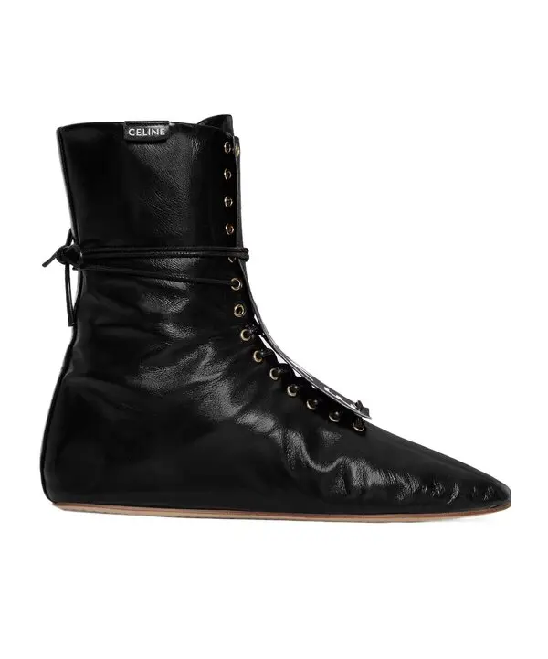 Celine Ballet High Lace-up Boot In Lambskin - Black