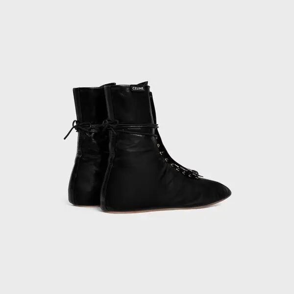 Celine Ballet High Lace-up Boot In Lambskin - Black