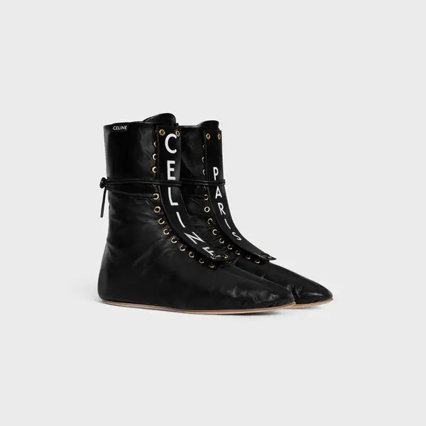 Celine Ballet High Lace-up Boot In Lambskin - Black