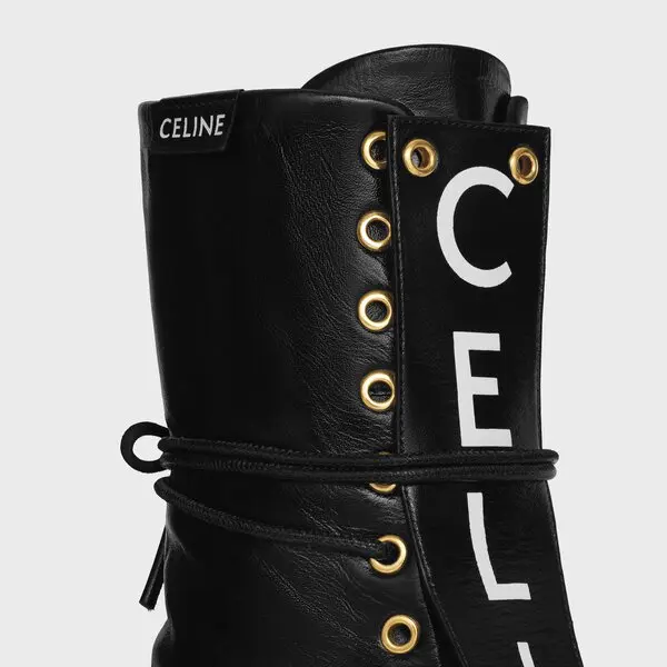 Celine Ballet High Lace-up Boot In Lambskin - Black