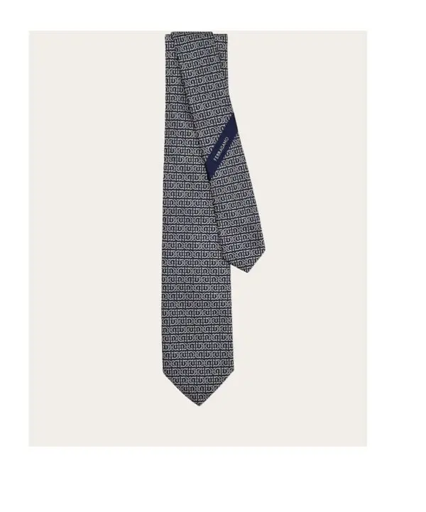 FERRAGAMO Gancini Silk Jacquard Neck Tie - Black