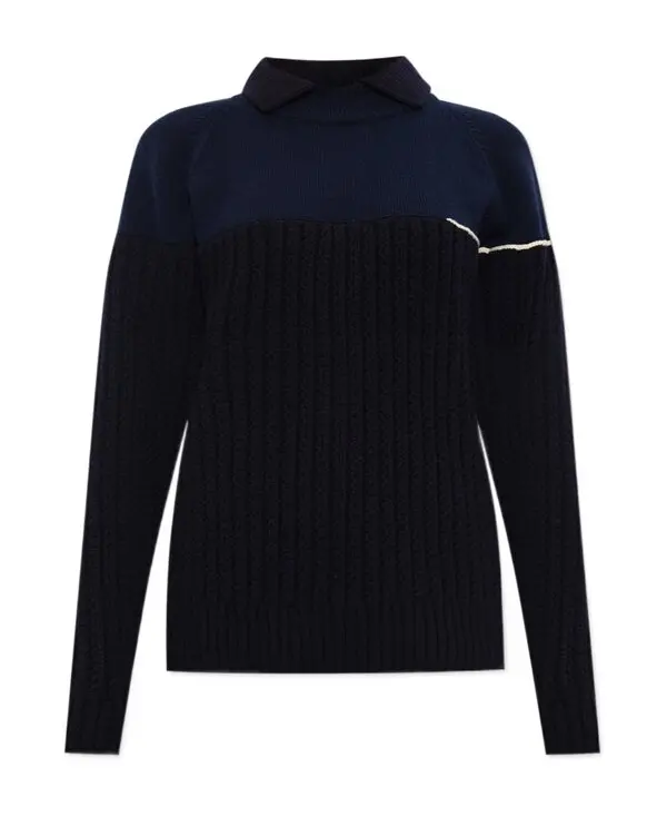 Victoria Beckham Chain Stitch Detail Wool Jumper - Black