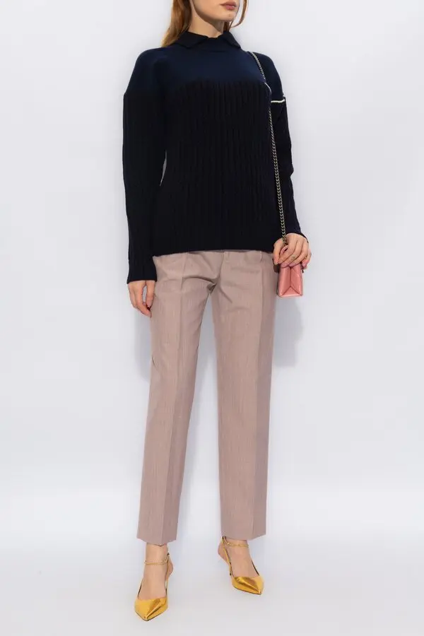 Victoria Beckham Chain Stitch Detail Wool Jumper