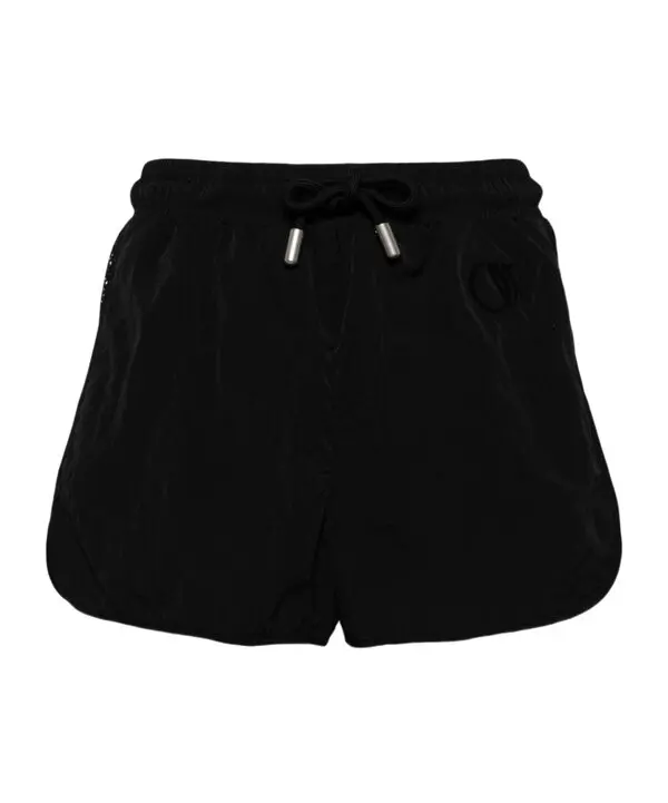 Off-White Drawstring Elastic Waist Shorts With Logo Embroidery