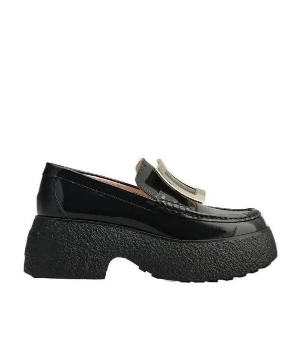 ROGER VIVIER Metal Buckle Loafers - Black