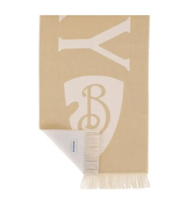 Burberry Logo Jacquard Frayed-edge Scarf - Nude