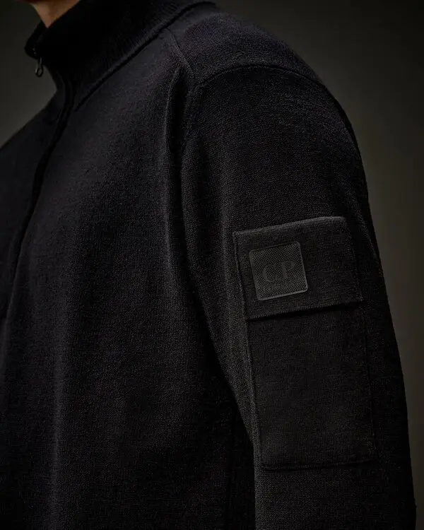 C.P. COMPANY Half-zip Merino Wool Pullover With Pocket Detail - Black