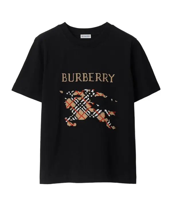 Burberry Logo Embroidered Checked T-shirt - Black