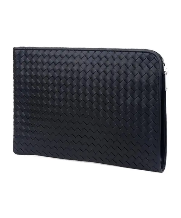 Bottega Veneta Woven Leather Zippered Clutch - Black