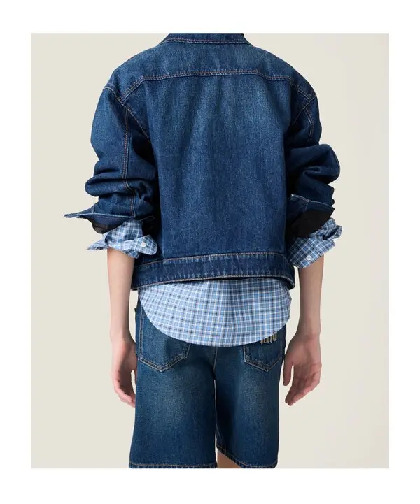 Miu Miu Embroidered Denim Trucker Jacket - Navy