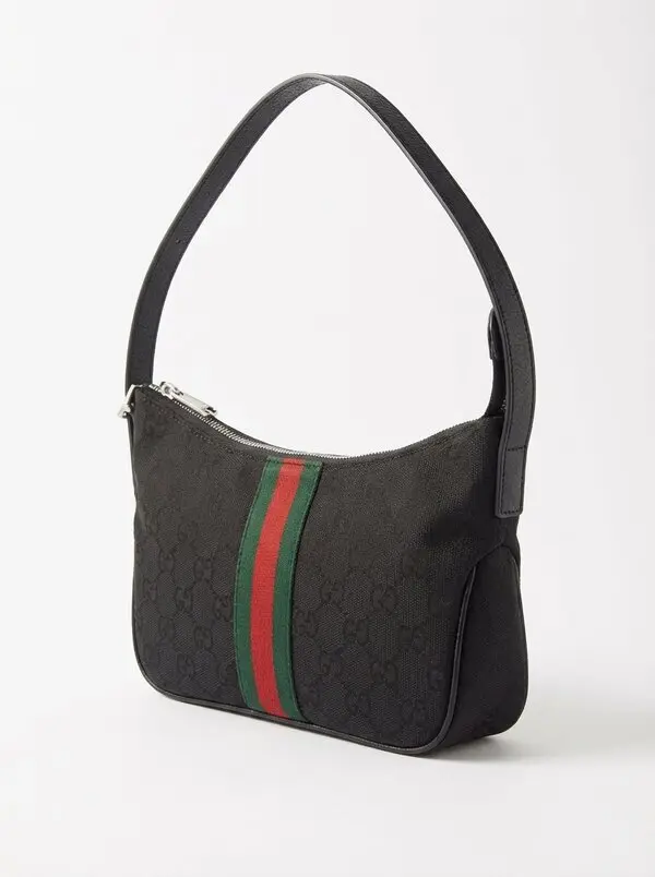 Gucci Small Lunetta Crossbody Bag With Web Detail - Black
