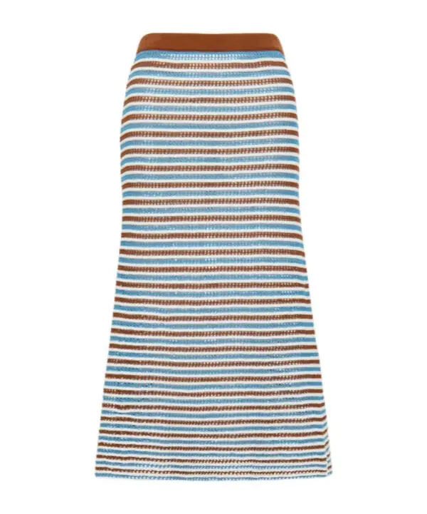 Marni Striped Knitted A-line Midi Skirt - White