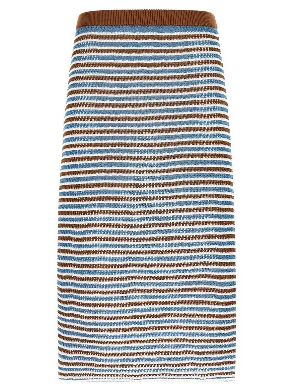 Marni Striped Knitted A-line Midi Skirt - White