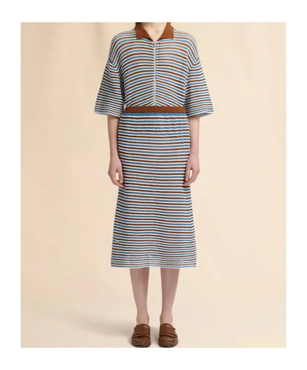 Marni Striped Knitted A-line Midi Skirt - White