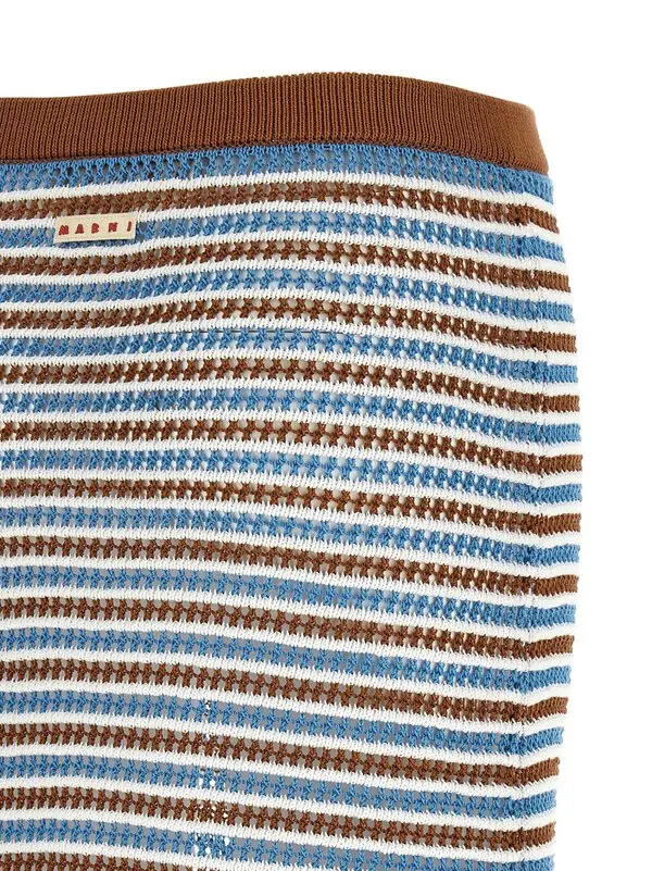 Marni Striped Knitted A-line Midi Skirt - White