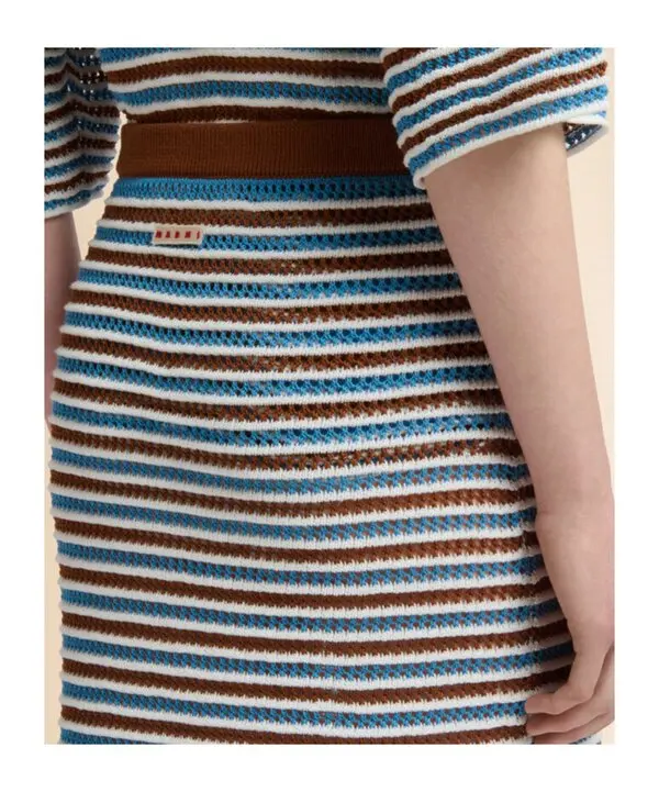 Marni Striped Knitted A-line Midi Skirt - White
