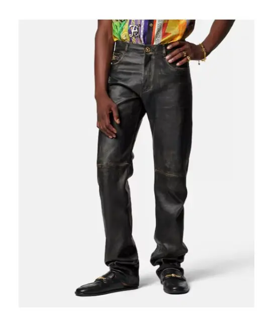 Versace Distressed Leather Trousers