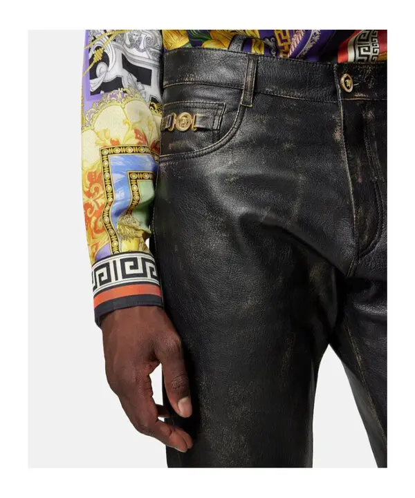 Versace Distressed Leather Trousers