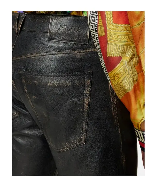 Versace Distressed Leather Trousers