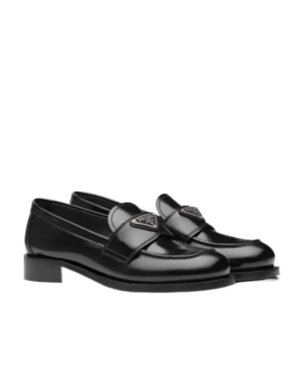 Prada Unlined Brushed Leather Loafers - Black