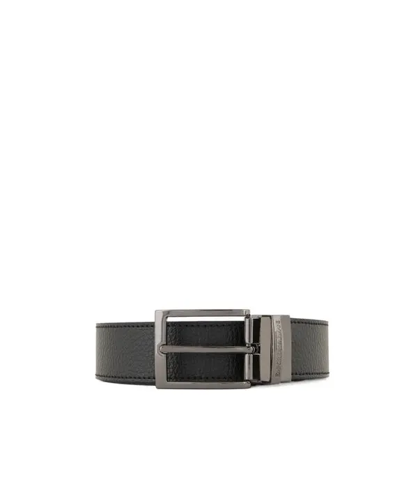Emporio Armani Reversible Logo Engraved Buckle Belt - Black