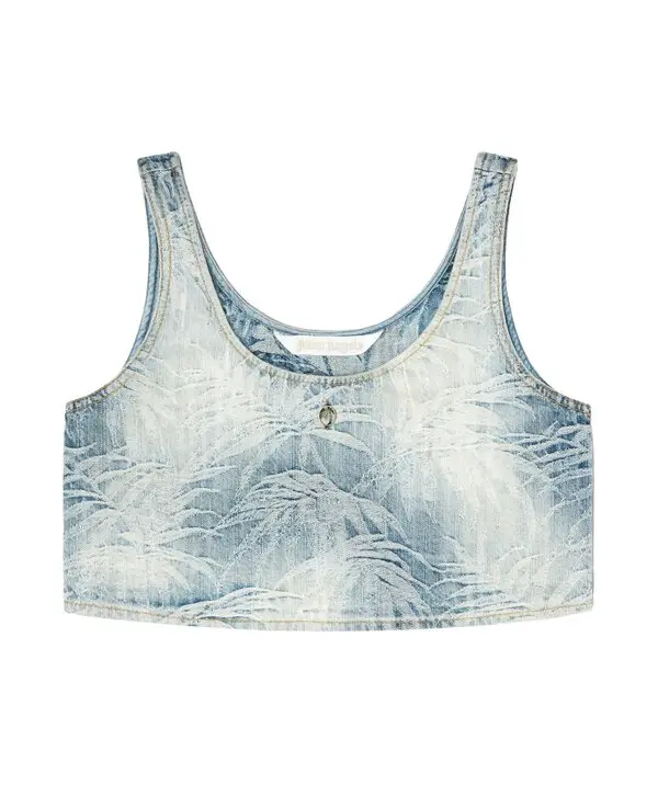 Palm Angels Palm Printed Cropped Denim Top