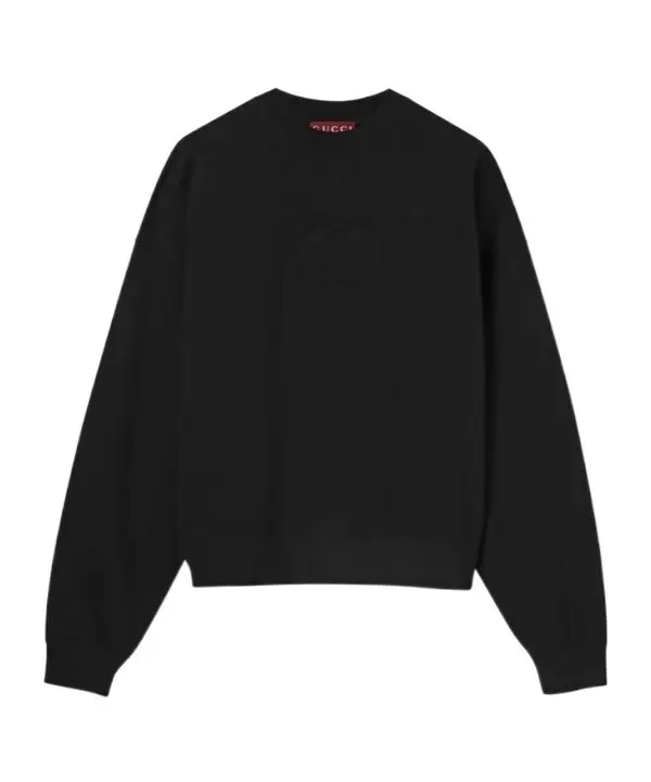 Gucci Brushed Jersey Sweatshirt With Embossed Interlocking G - Black