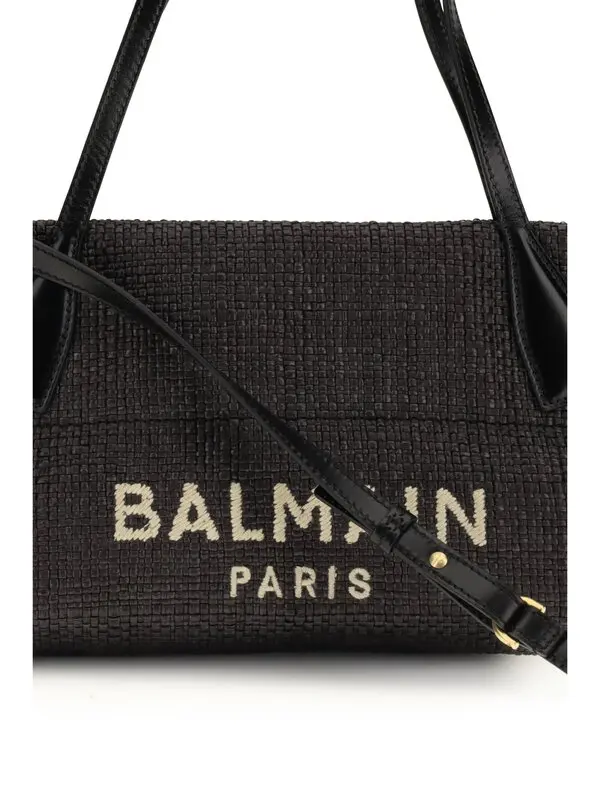 Balmain Logo Embroidered Small Track Tote Bag - Black