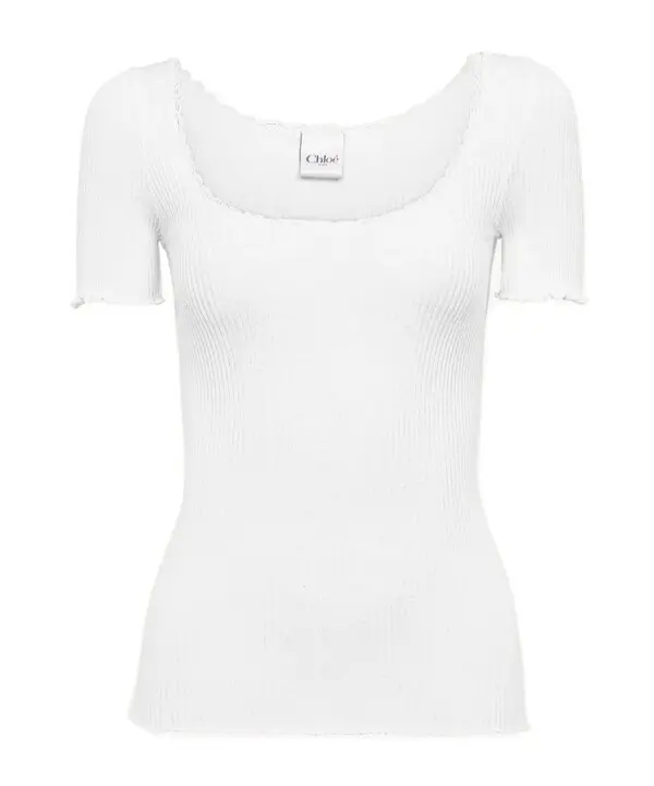 Chloé Scoop-neck Ribbed-knit Top - White