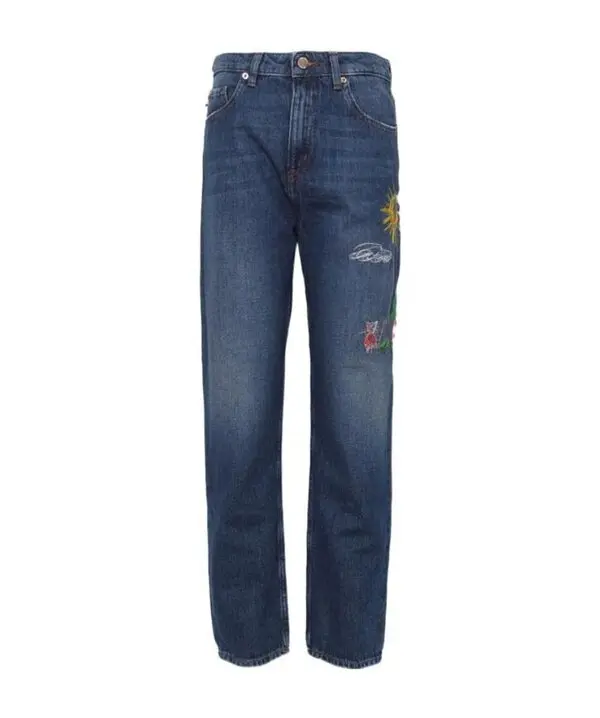 Moschino Embroidered Straight Leg Jeans