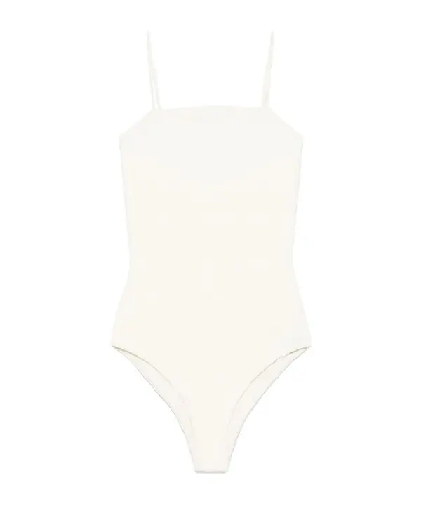 JIL SANDER Logo Embroidered Square Neck Swimsuit - Coconut