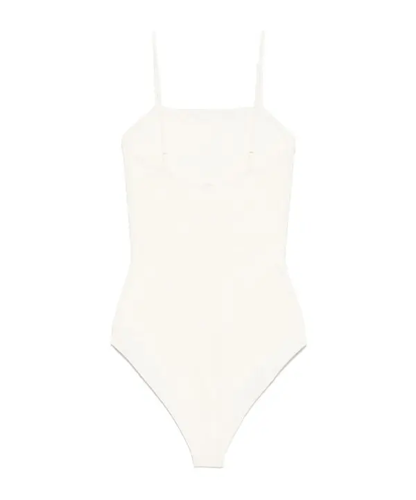 JIL SANDER Logo Embroidered Square Neck Swimsuit - Coconut