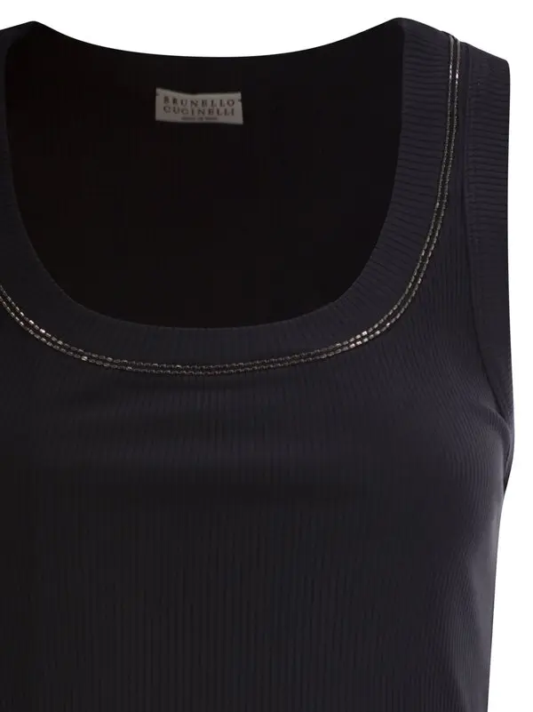 Brunello Cucinelli Ribbed Tank Top With Shiny Trim - Blue