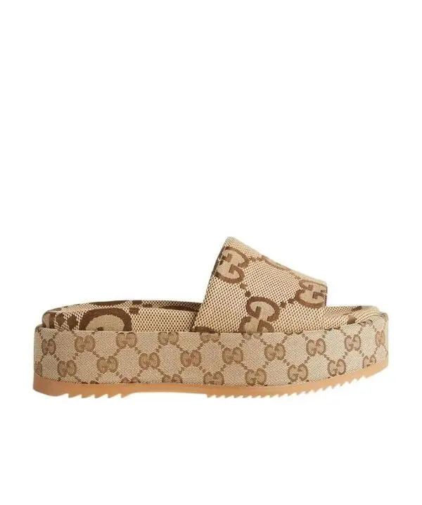Gucci Angelina Open Toe Platform Sandals - Camel/ebony