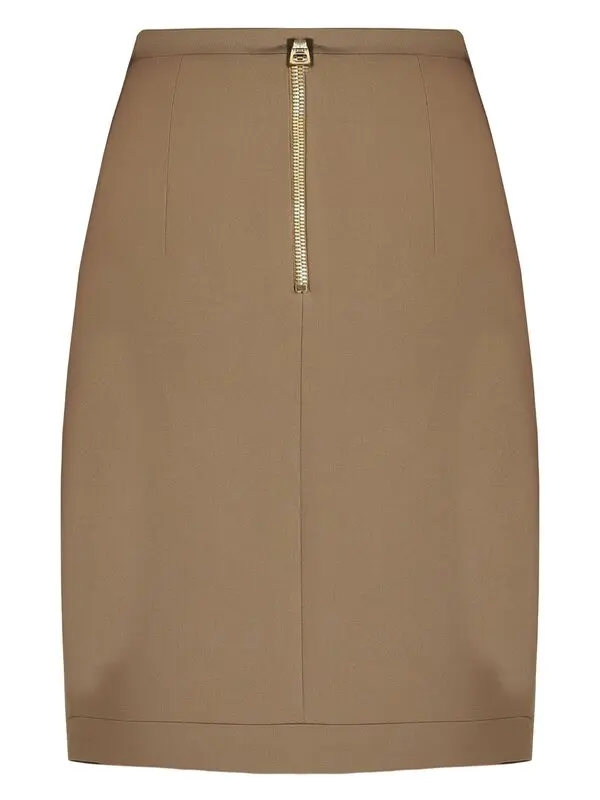 Balmain Taupe Wool Asymmetrical Skirt With Gold Buttons - Brown