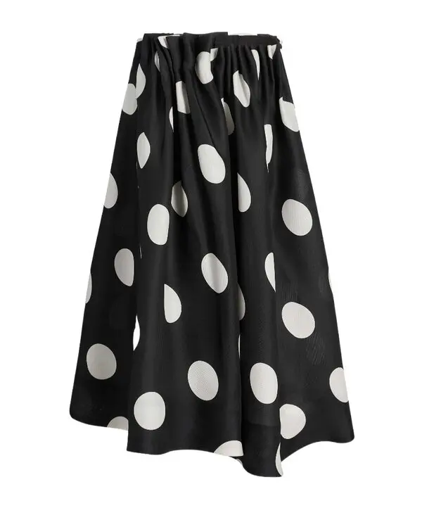 Khaite Riley Polka Dot Pleated Midi Skirt - Black
