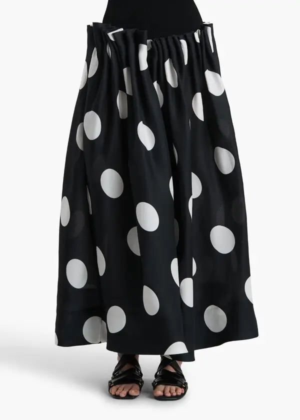 Khaite Riley Polka Dot Pleated Midi Skirt - Black