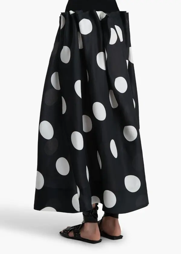 Khaite Riley Polka Dot Pleated Midi Skirt - Black